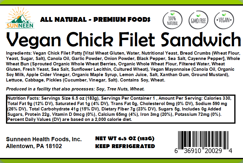Vegan Chick Filet Sandwich | Sunneen Health Foods